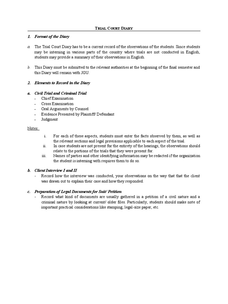 Trial Court Diary Guidelines | PDF