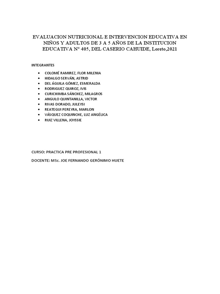 Informe Final de Practica Profesional I | PDF