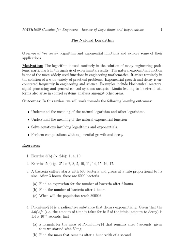 Logs and Exponentials - Review PDF | PDF | Exponential Function ...