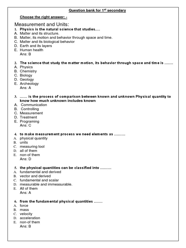 Question Bank For 1st Secondary PDF | PDF