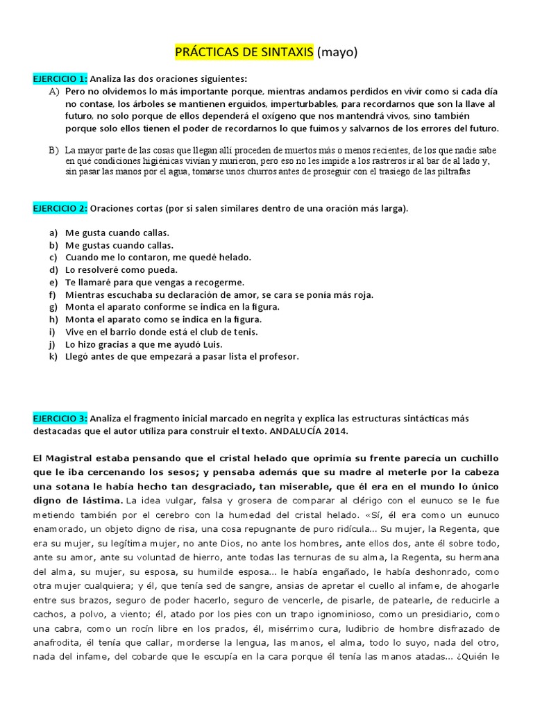 Sintaxis Ejercicios para Practicar | PDF