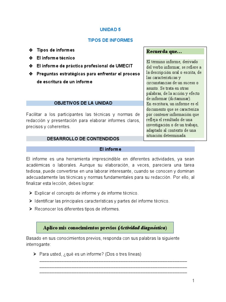 Unidad 5 - Tipos de Informes y El Informe Tecnico | PDF
