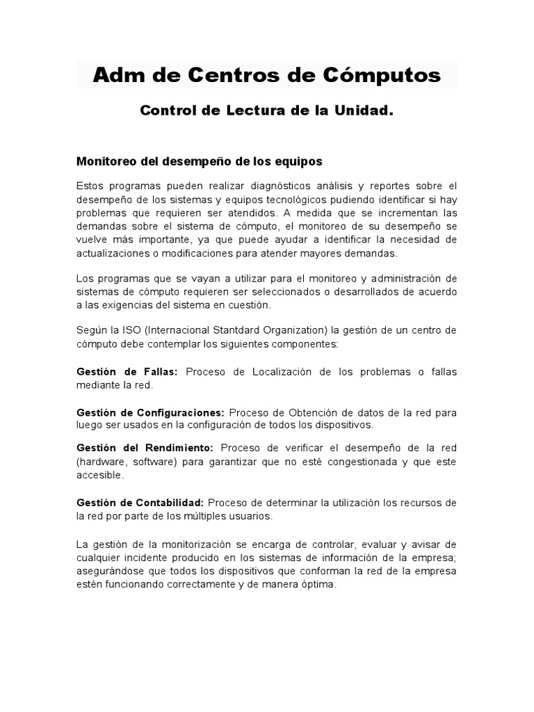 Monitoreo y Gestión de Centros de Cómputo | PDF