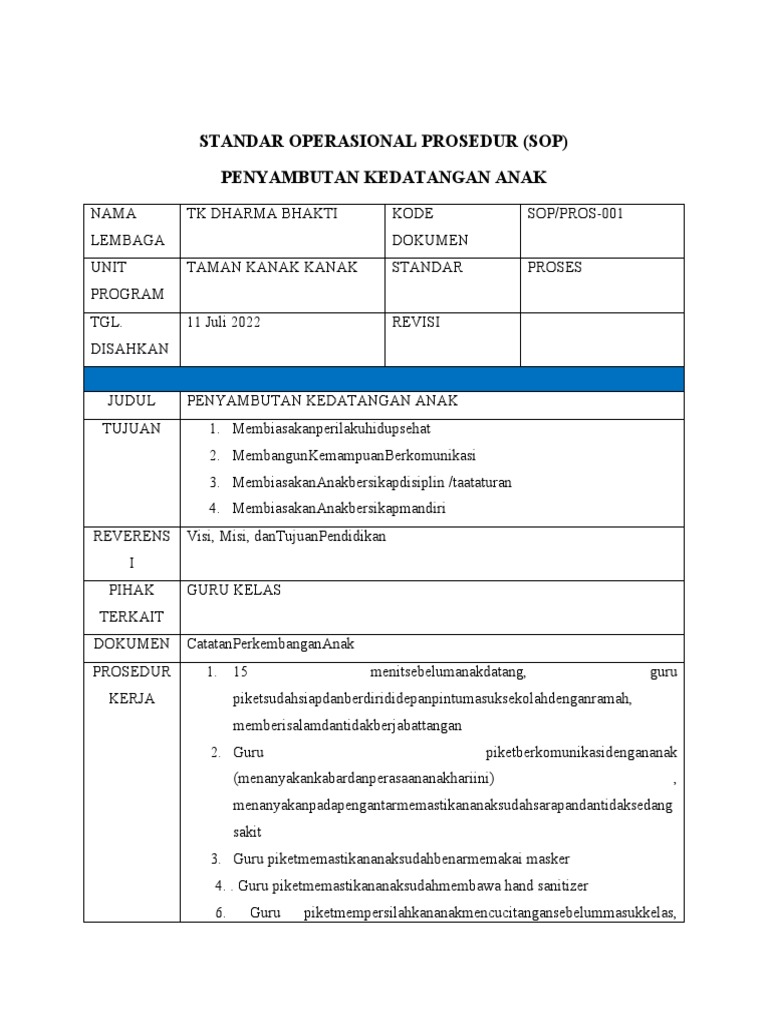 5 Sop Paud | PDF