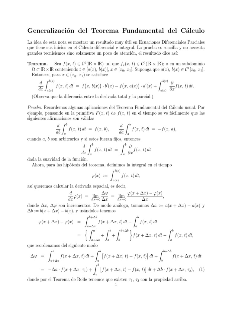 Generalizacion_Teorema_Fundamental_ del_Calculo | PDF | Integral | Cálculo