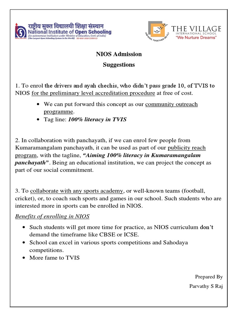 NIOS Admission | PDF