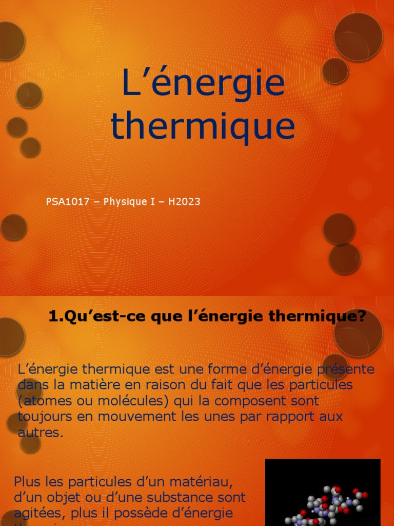 Énergie Thermique et Transfert de Chaleur | PDF