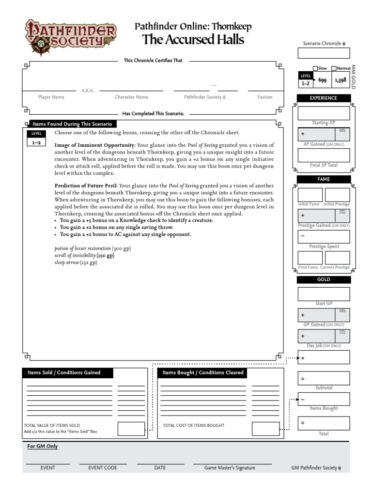 Thornkeep Pathfinder Chronicle Summary | PDF
