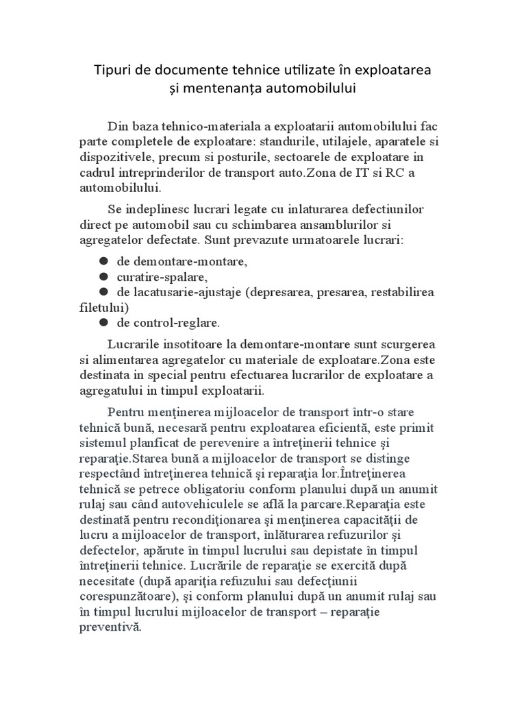Tipuri de Documente Tehnice Utilizate În Exploatar | PDF