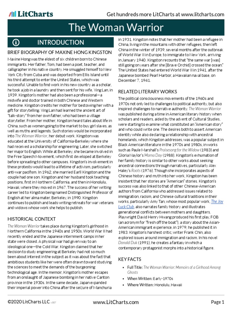 The Woman Warrior LitChart PDF | PDF