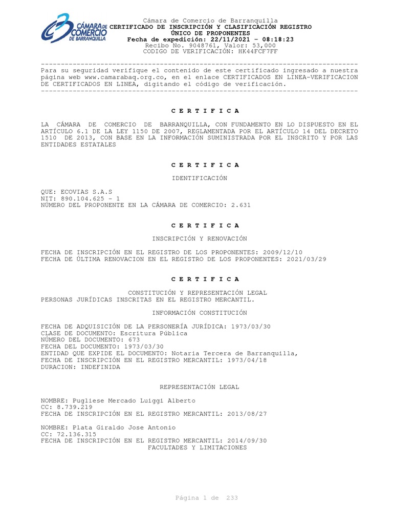 Registro Unico De Proponente Pdf Pdf