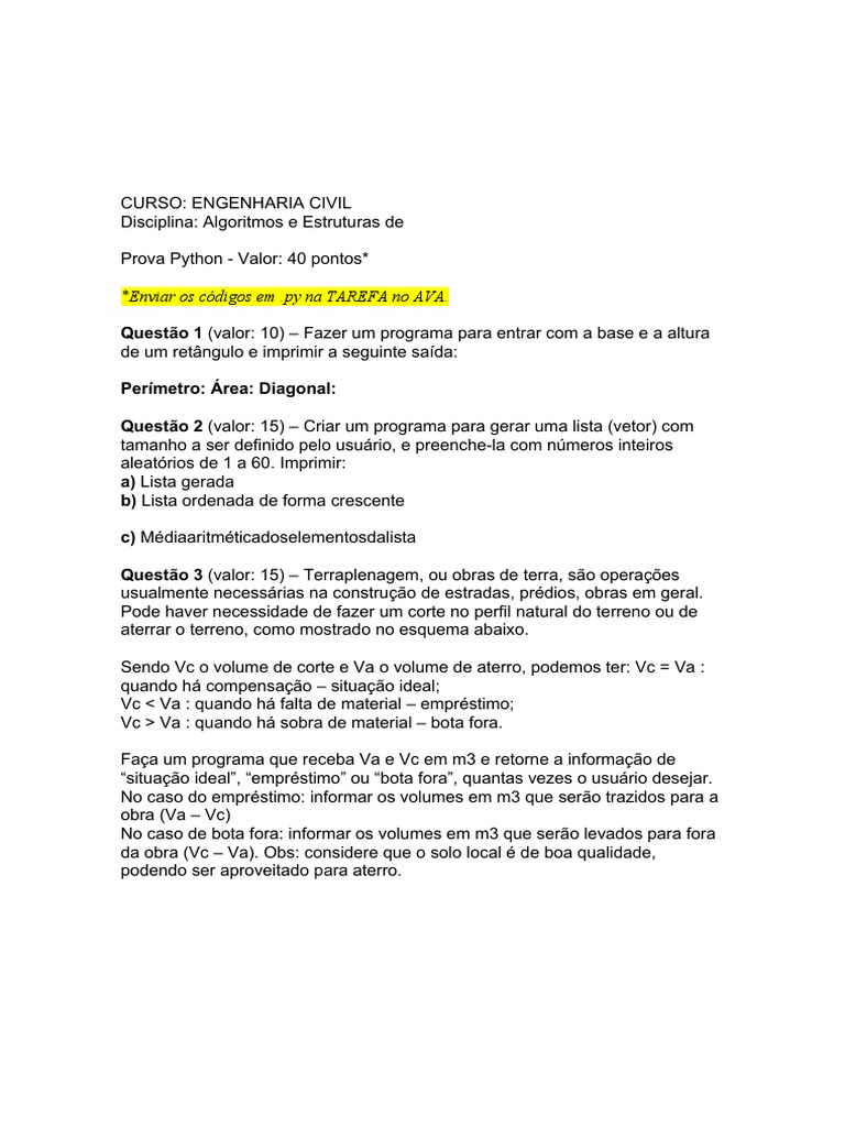 Prova De Python Eng Civil Pdf