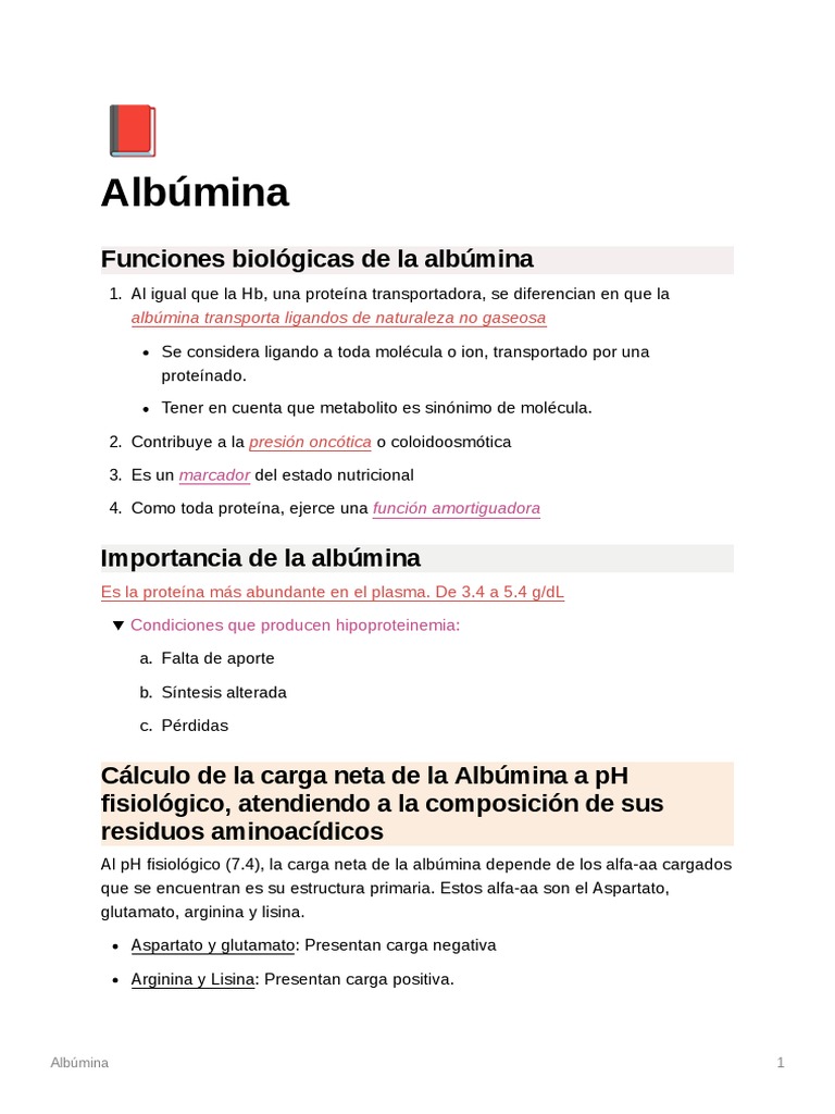 Las funciones y propiedades físico-químicas de la albúmina | PDF