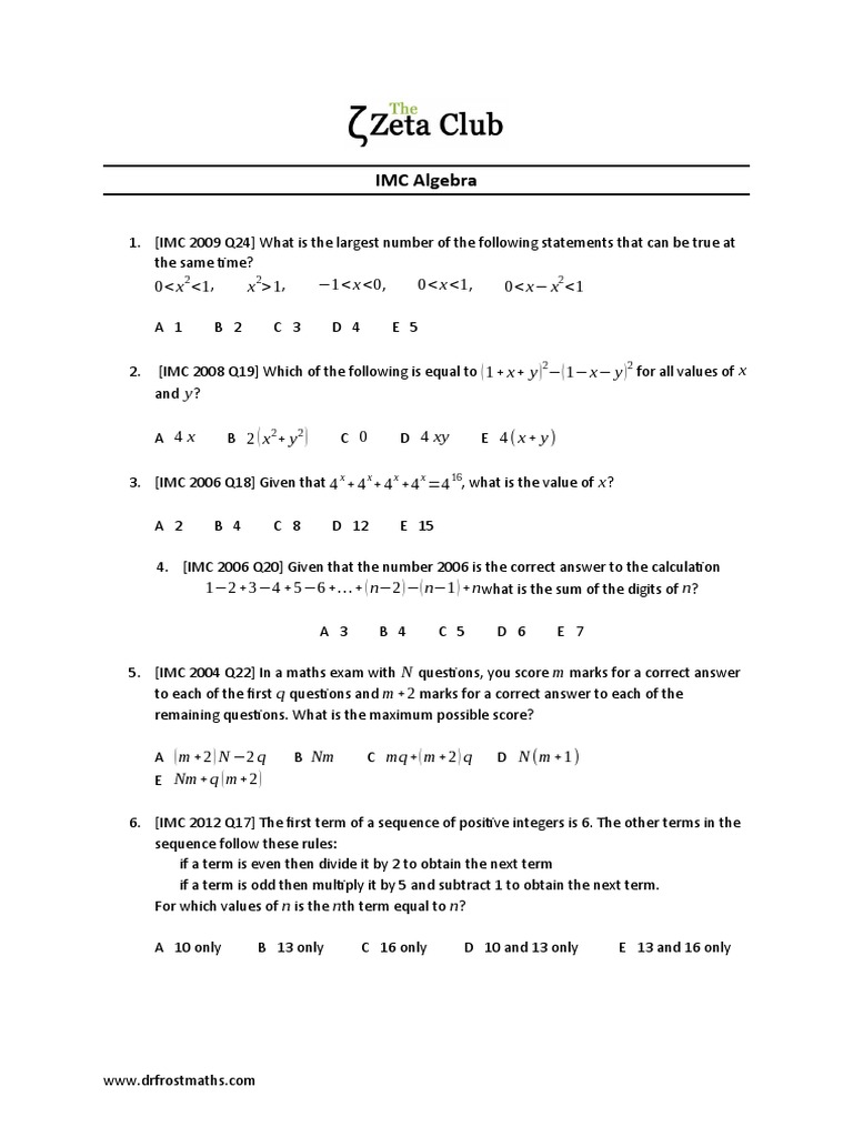 Imc Algebra Pdf