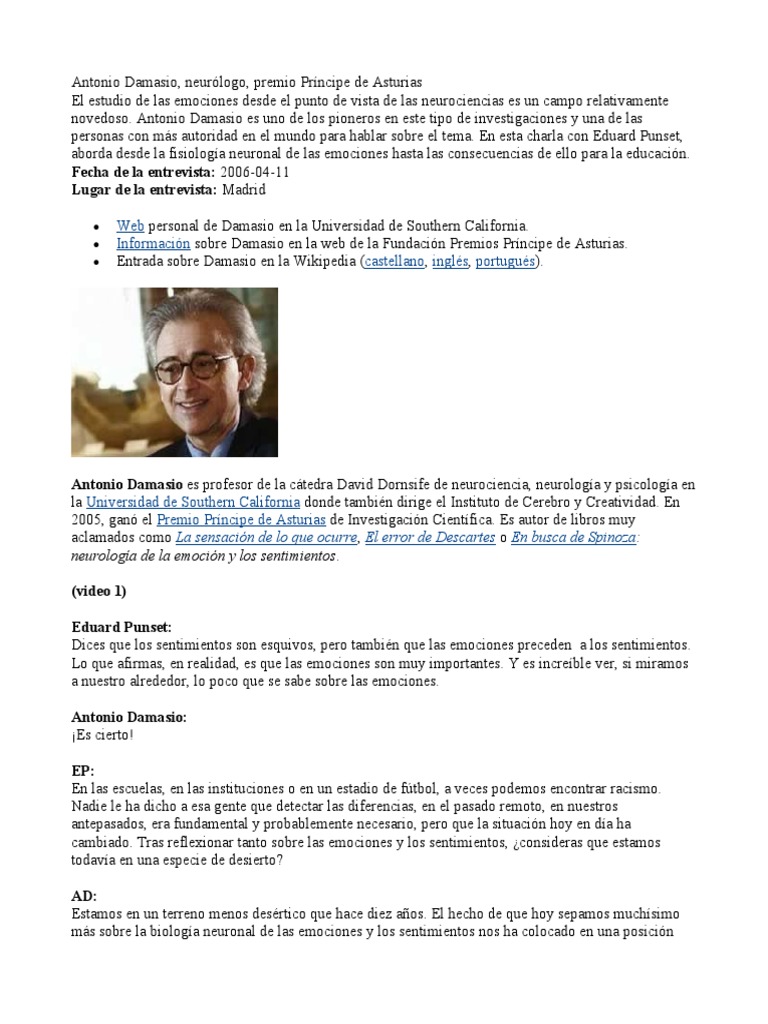 Antonio Damasio 0 El Cerebro Teatro De Las Emociones Pdf