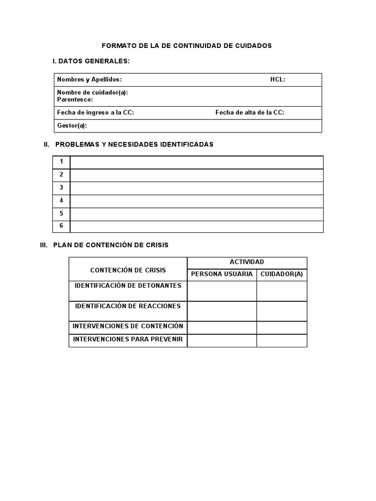 Formato de Continuidad de Cuidados | PDF