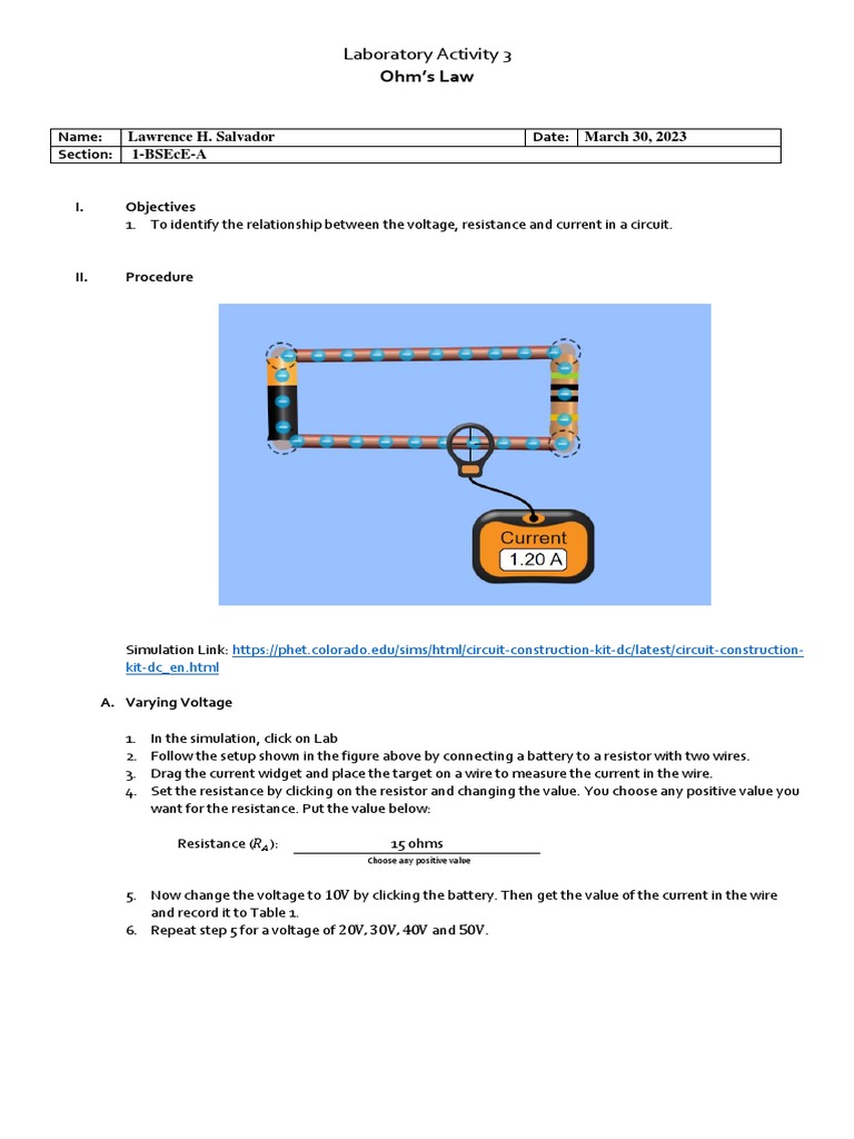 Ohms Law Lab 3 (LHS) | PDF