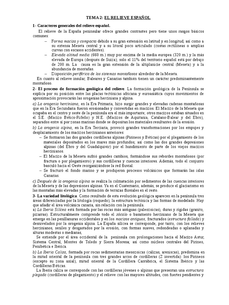 Tema 2 - El Relieve Español PDF | PDF