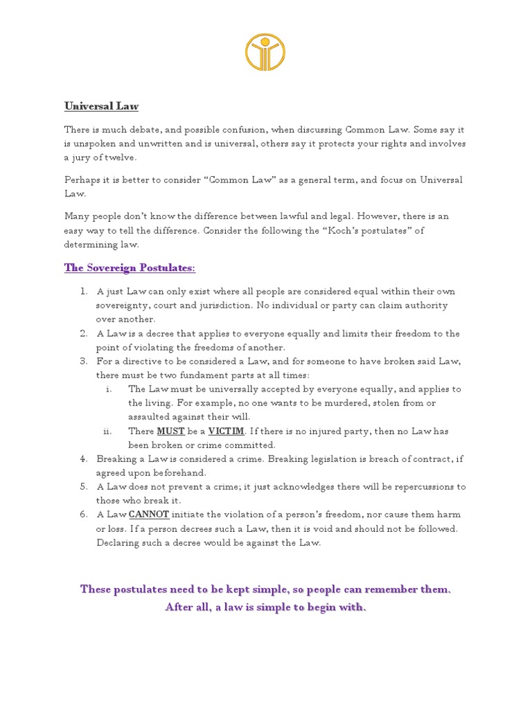 Understanding Universal Law: Distinguishing between Lawful and Legal ...