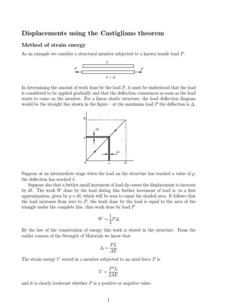 Displacements using Castigliano's theorem and strain energy method | PDF