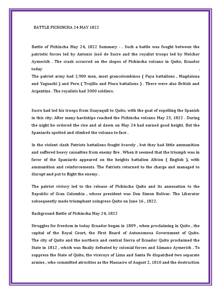 BATTLE PICHINCHA 24 MAY 1822.docx | PDF