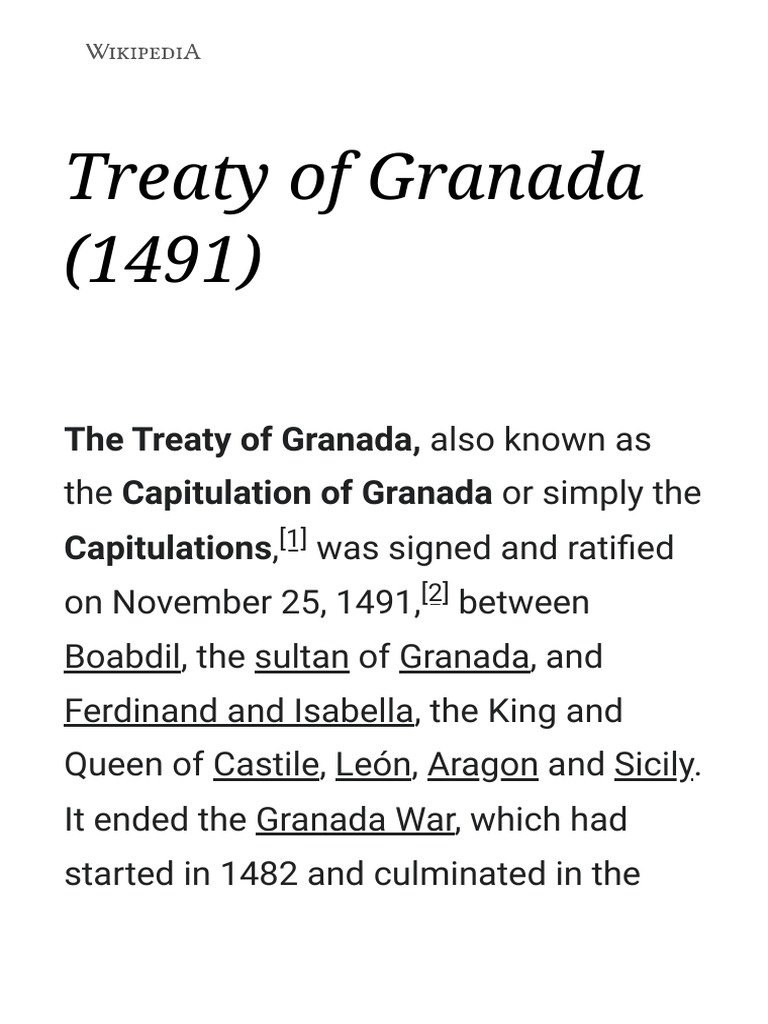 Treaty of Granada (1491) - Wikipedia.pdf | PDF | Spain