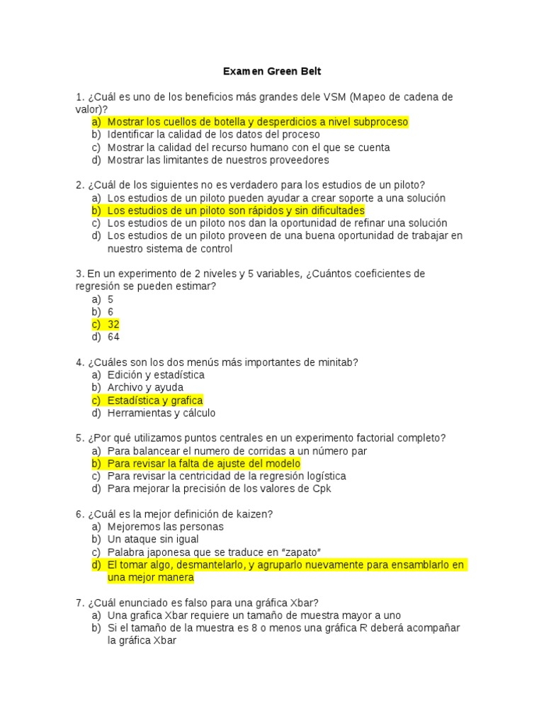 Examen Green Belt 2 1 | PDF