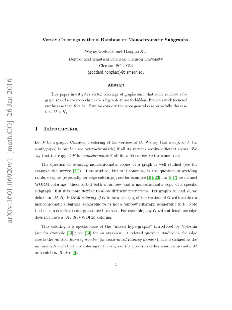 Vertex Colorings Without Rainbow Subgraphs | Download Free PDF | Vertex (Graph Theory ...
