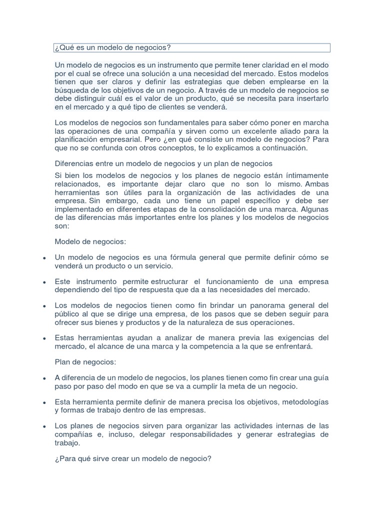 Modelo de Negocios | PDF