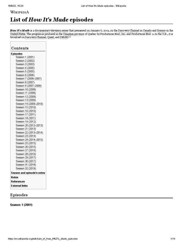 List of How It's Made Episodes - Wikipedia PDF | PDF | Manufactured Goods