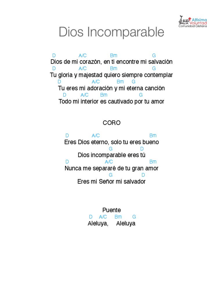 Dios Incomparable - Acorde y Letra - Code D | PDF