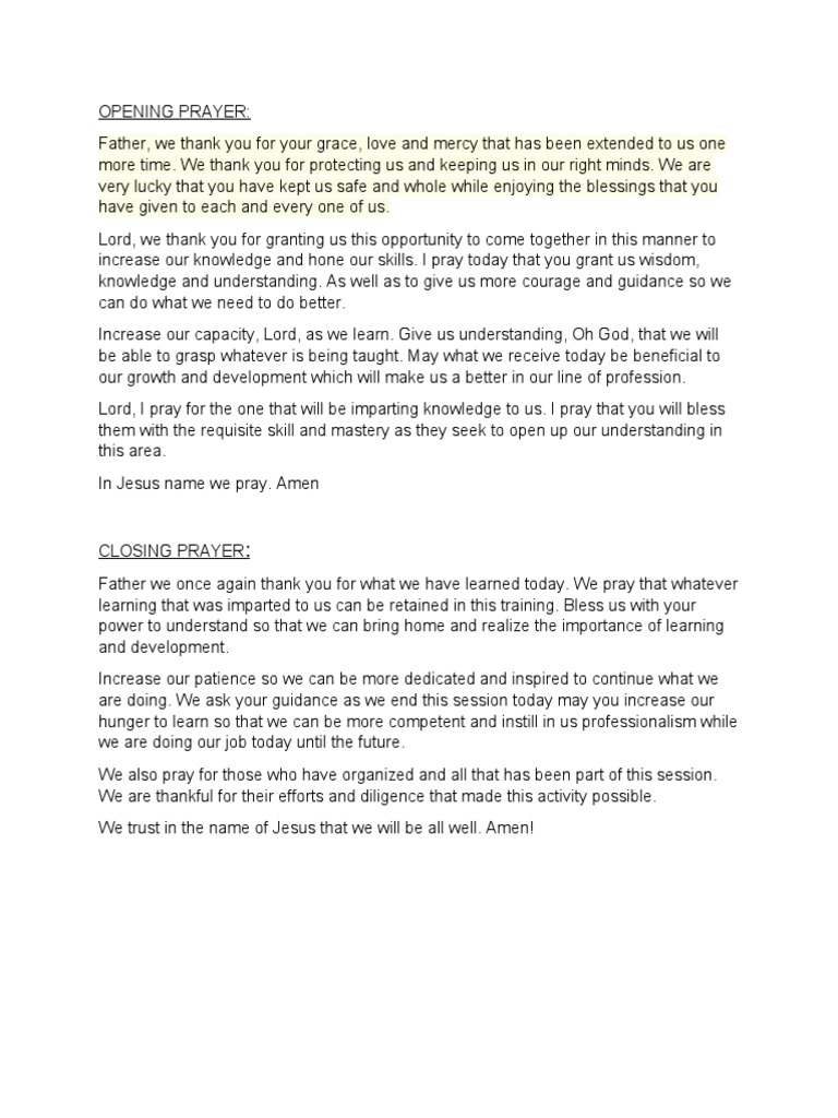 Opening Prayer - Closing Prayer | PDF | Career & Growth | Self-Improvement