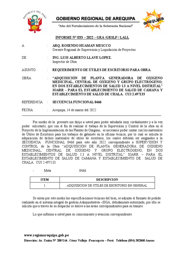 Informe N 33 - Requeimiento Utiles Escritorio | PDF