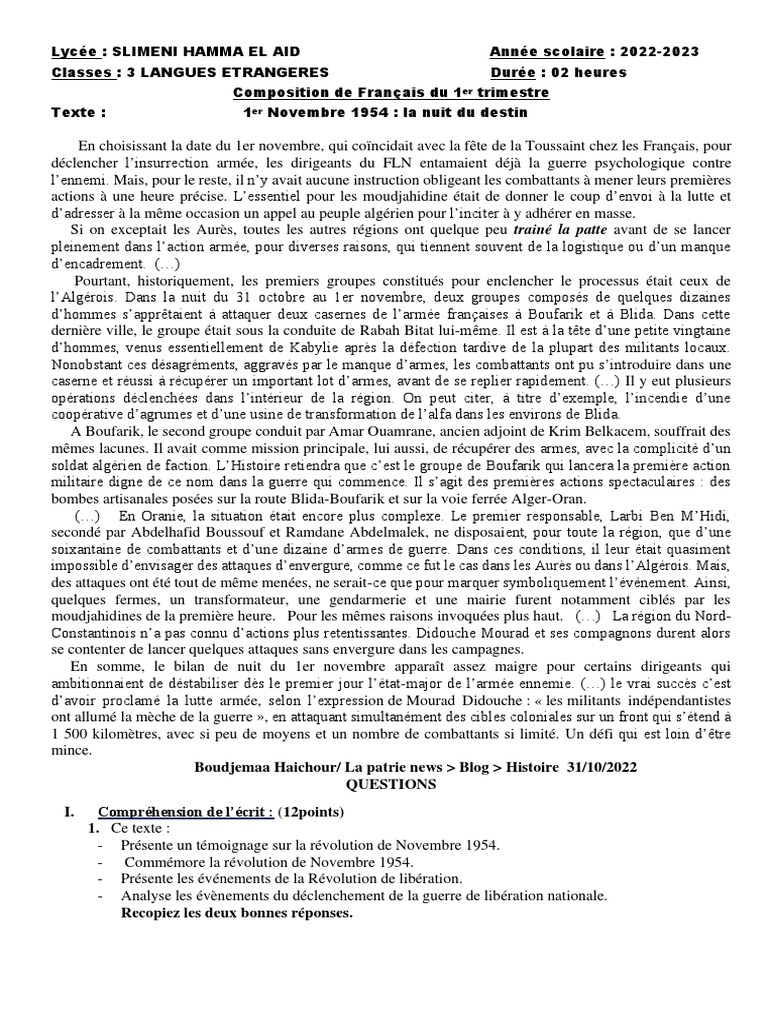 Début Révolution Algérienne 1954 | PDF