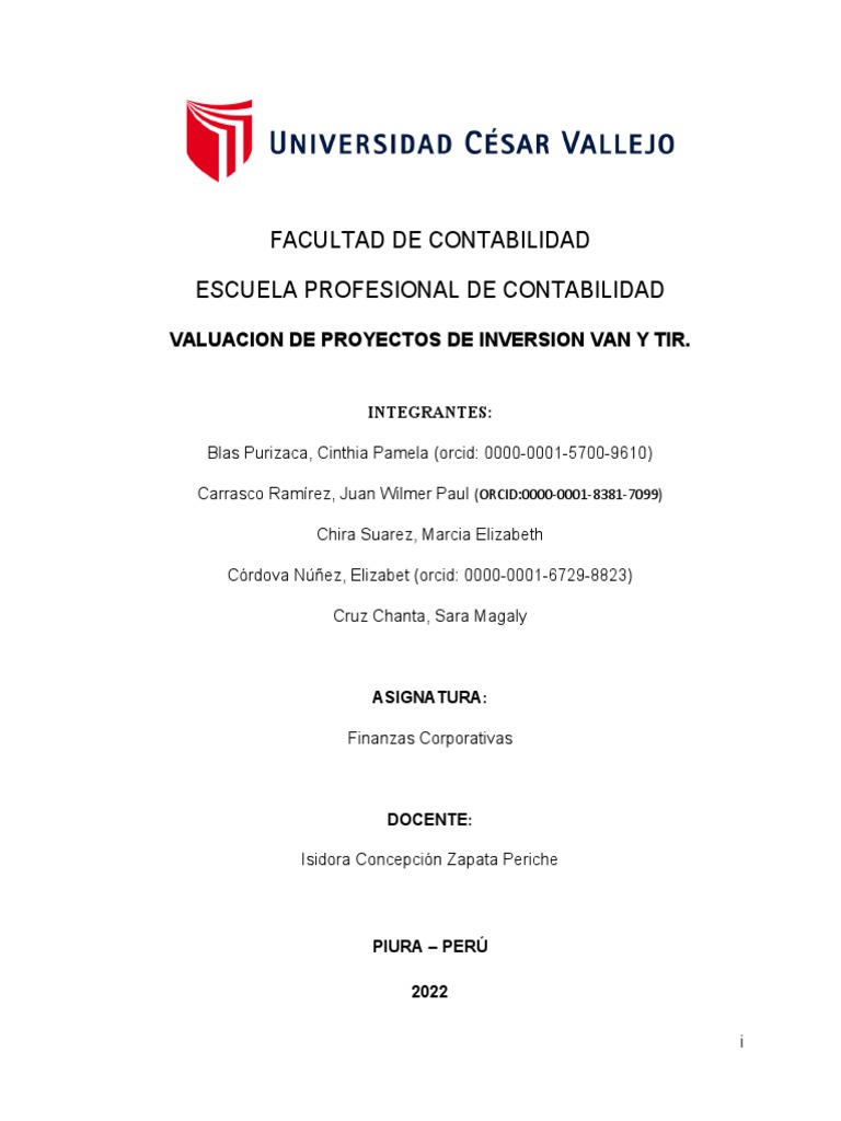 Valuación de Proyectos de Inversion Van y Tir-Trabajo 11.11.2022 | PDF ...