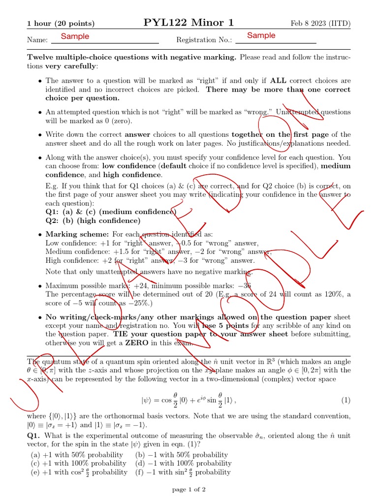 PYL122 Minor 1 Solutions PDF | PDF