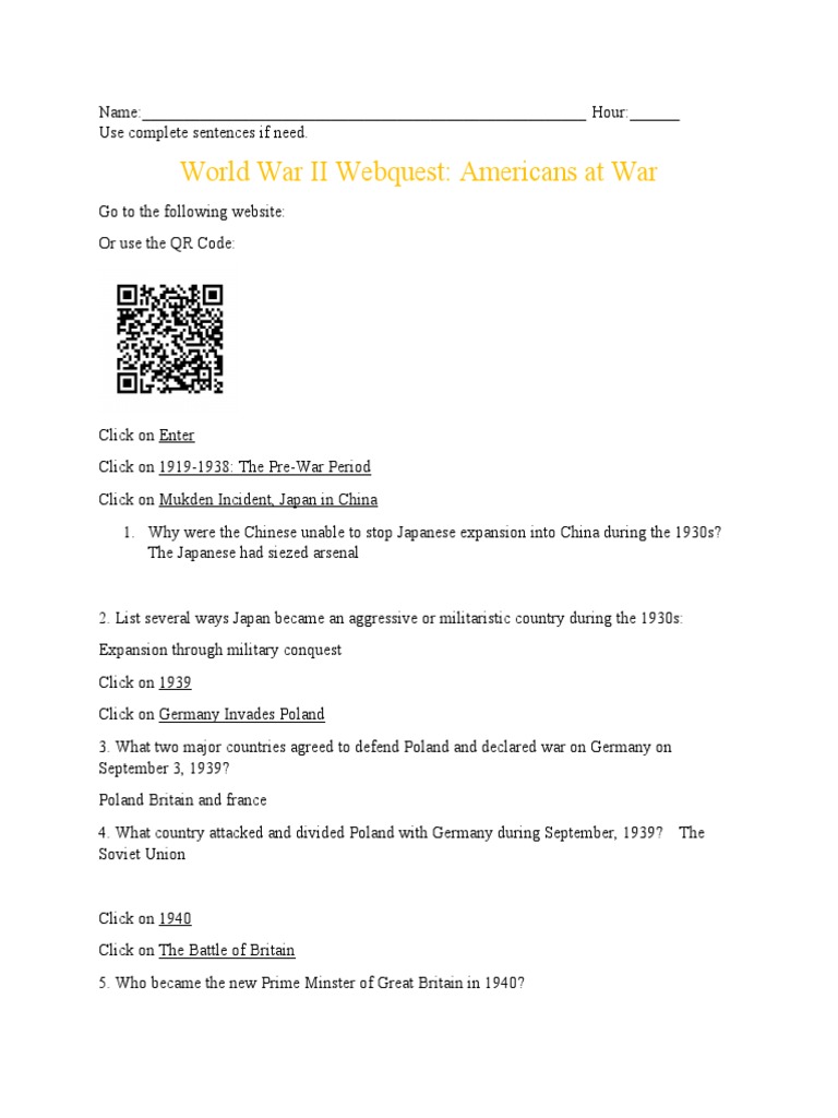Americans at War Webquest | PDF