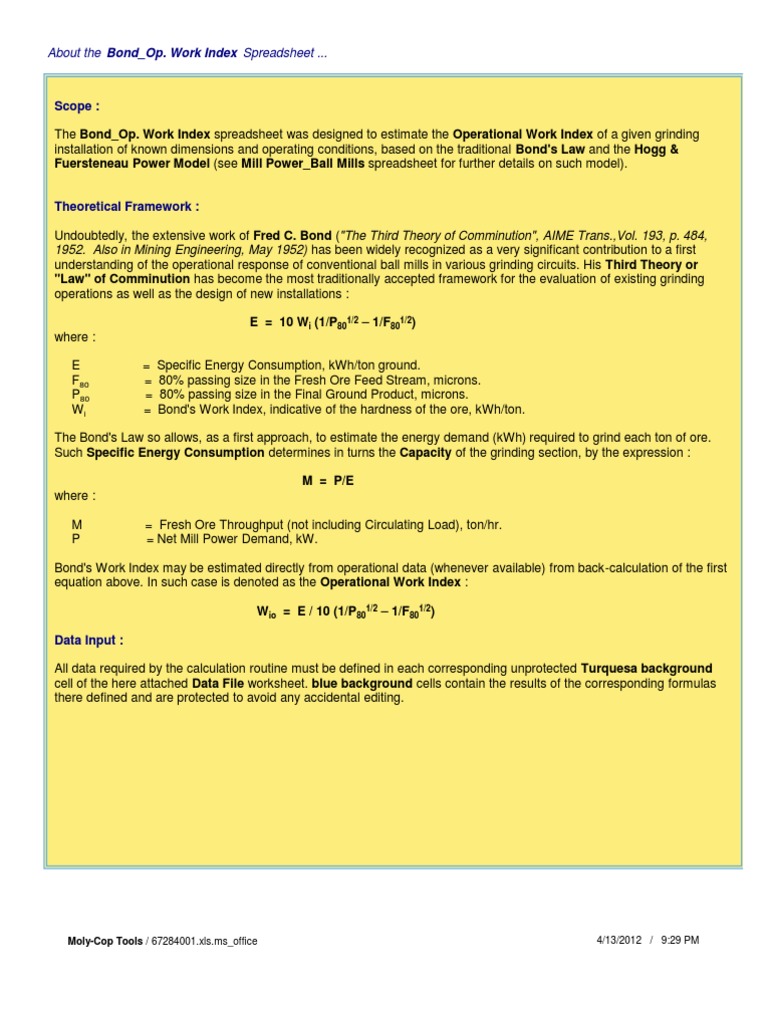 Bond Op Work Index | PDF | Mill (Grinding) | Ton
