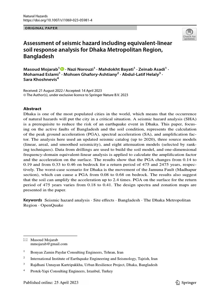 Assessment of Seismic Hazard Including Equivalent Linear Soil Response Analysis For Dhaka ...