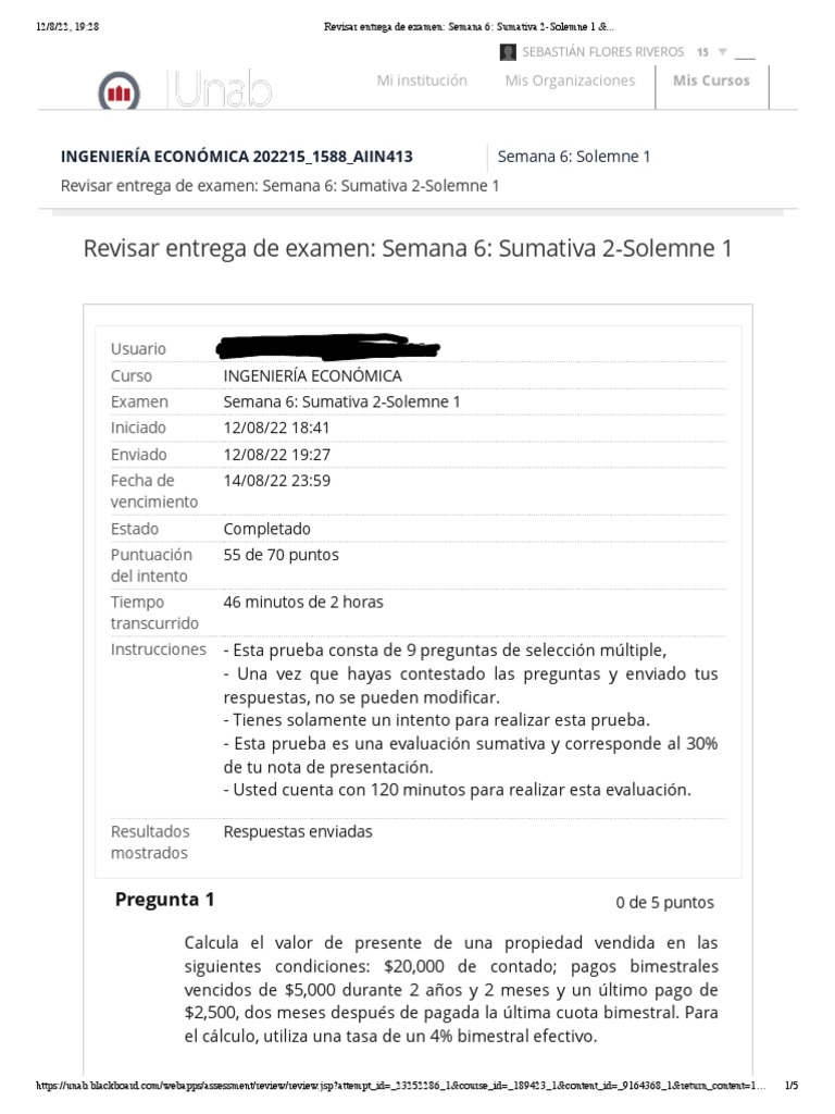 Revisar Entrega de Examen - Semana 6 - Sumativa 2-Solemne 1 &.. - PDF | PDF | Interés ...