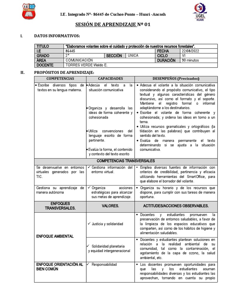 1 Sesión de Aprendizaje 2° | PDF 1 Sesión de Aprendizaje 2° | PDF