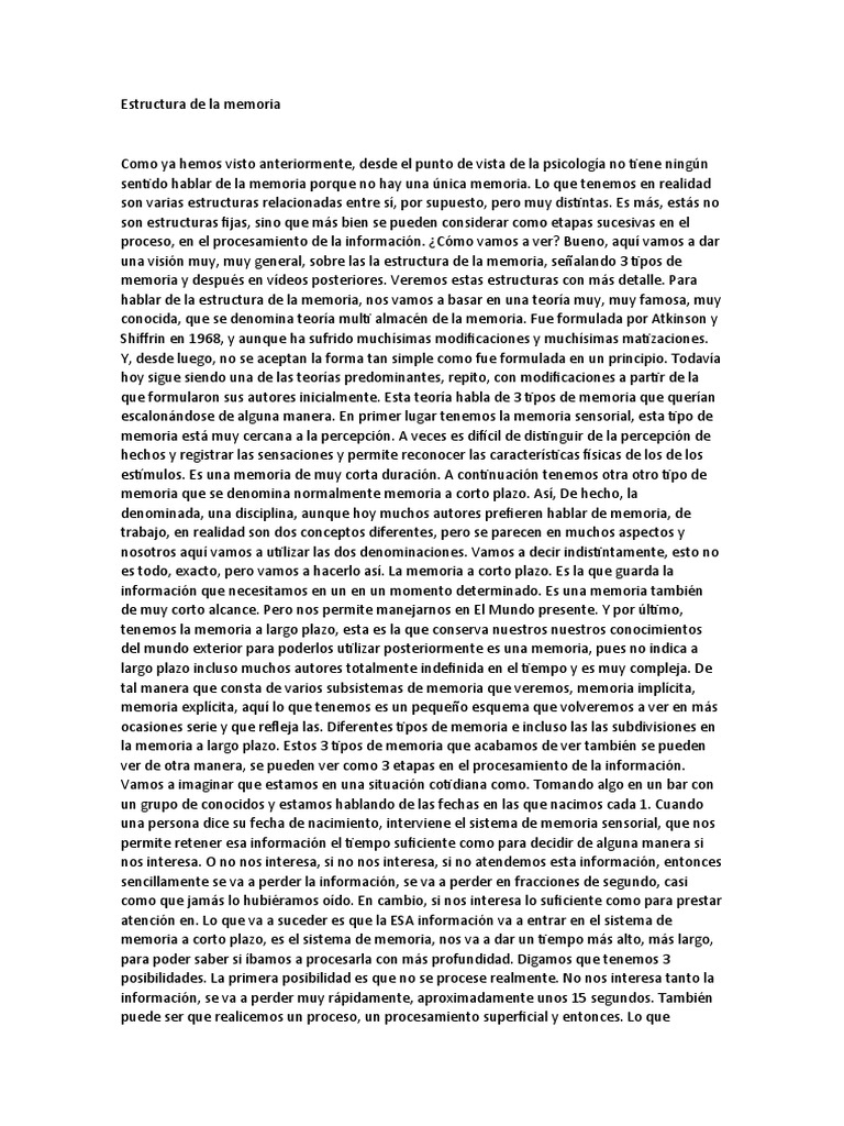 Estructura De La Memoria Pdf