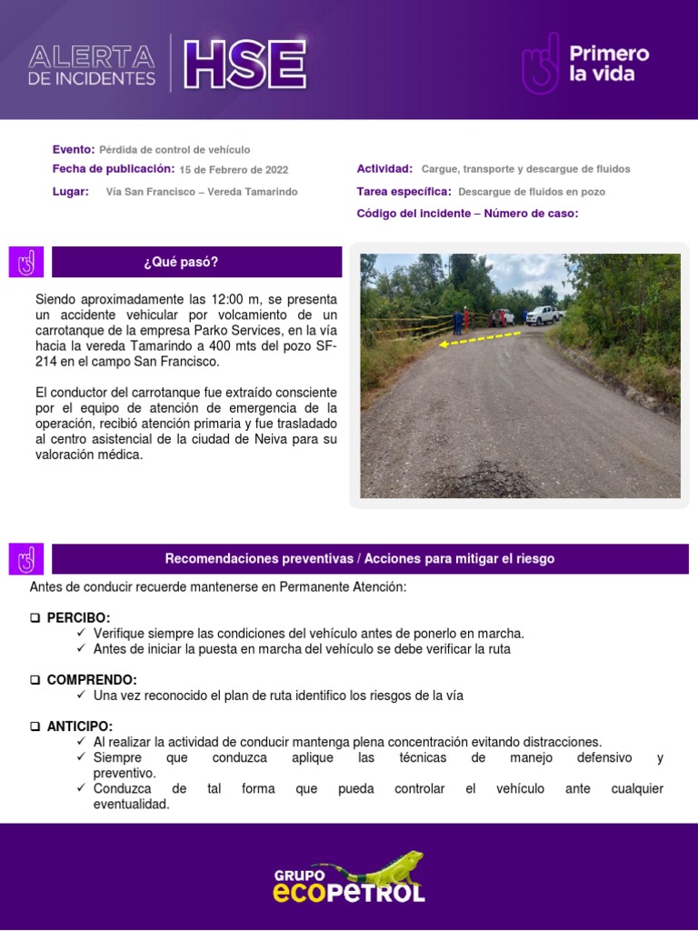 Alerta HSE Pérdida de Control de Vehículo-Ok PDF | PDF