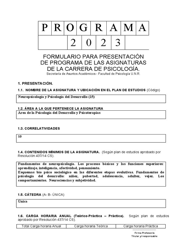 Programa 2023 Psicología UNR | PDF | Relaciones personales, crianza y desarrollo personal ...