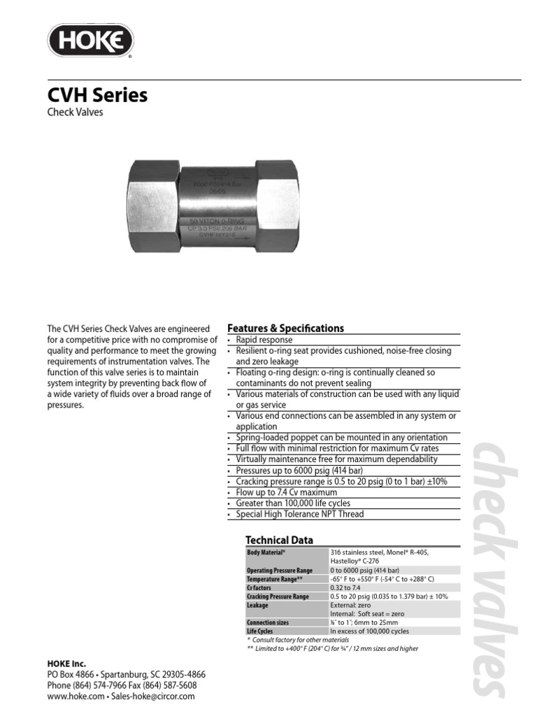 Hoke Check Valves CVH Series PDF | PDF