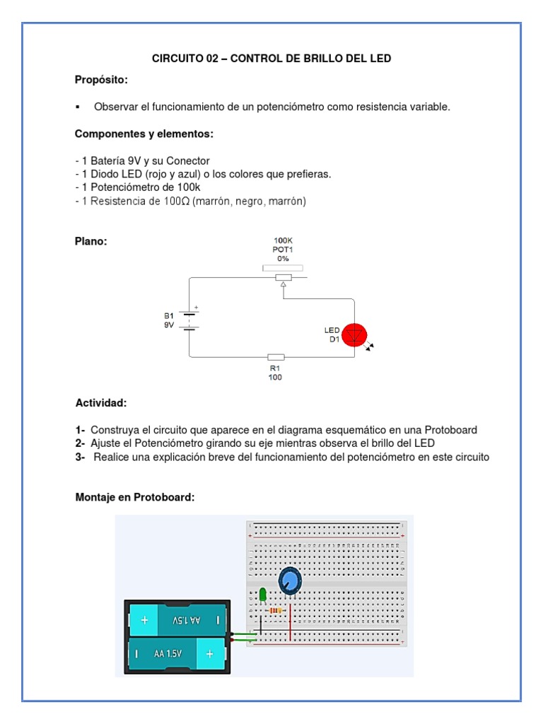 Circuito 02 - Control de Brillo Del Led PDF | PDF