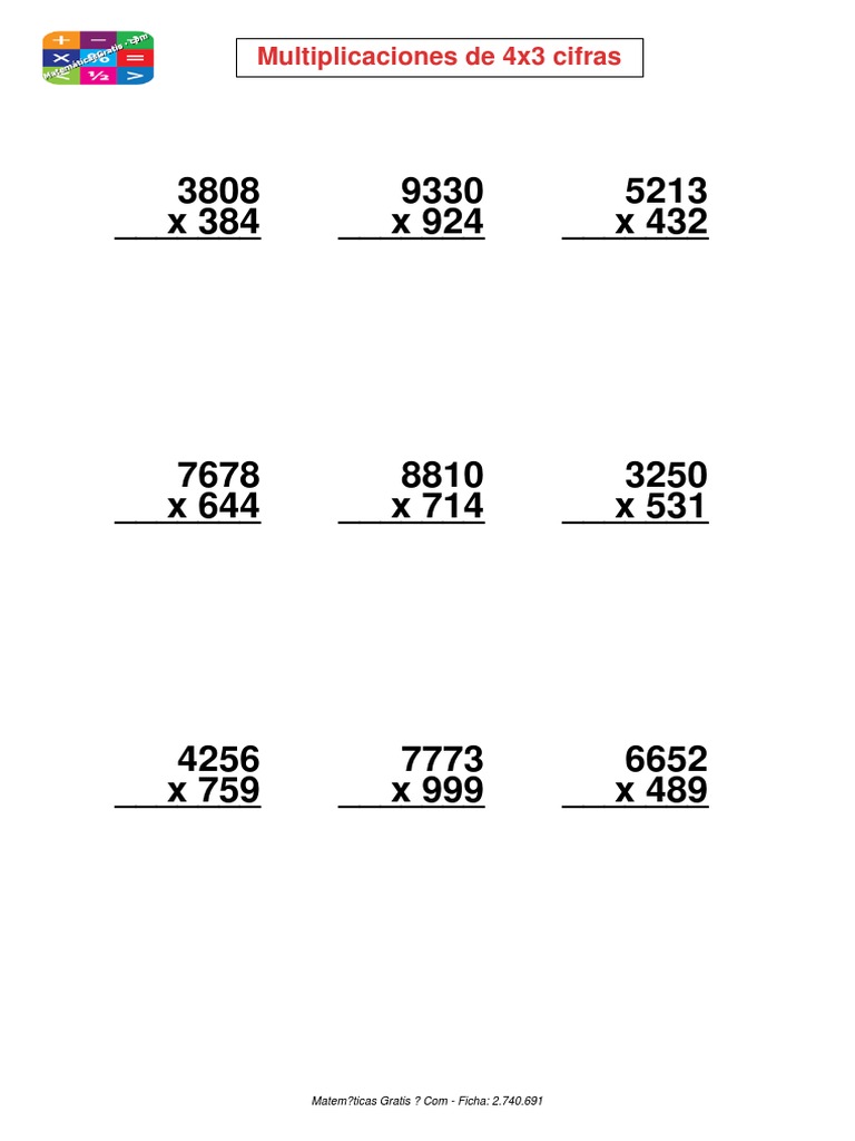 Multiplicaciones de 4x3 Cifras | PDF