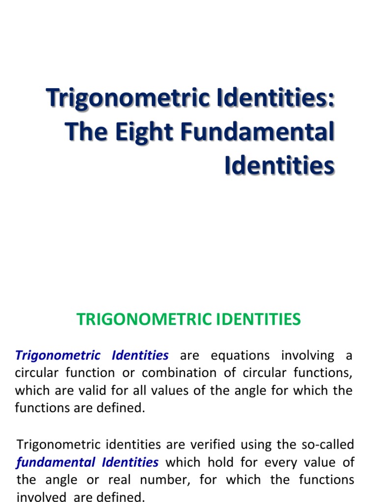 Eight Fundamental Trigonometric Identities | PDF | Trigonometric ...