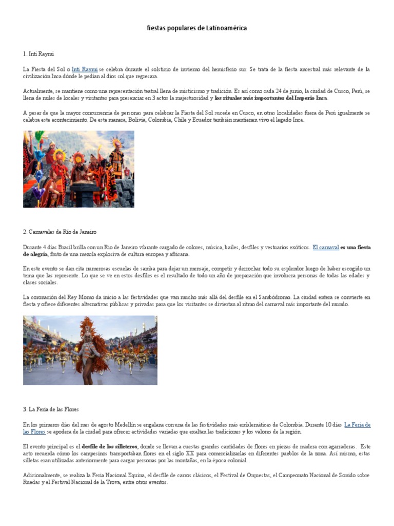 FIESTAS POPULARES DE LATINOAMERICA | PDF | Carnaval