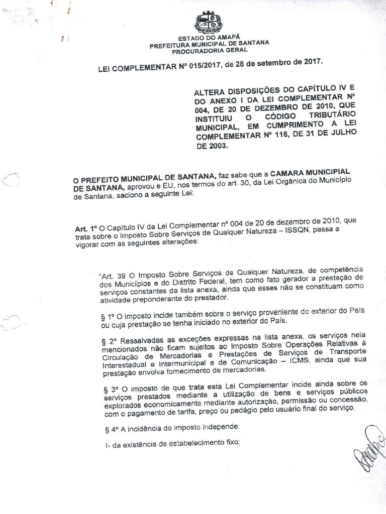 Lei Complementar #015-2017 - Iss PMS | PDF